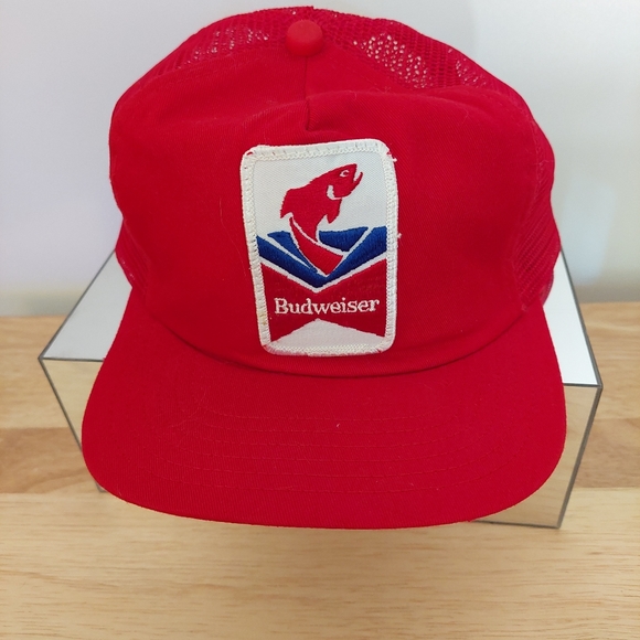 Budweiser | Accessories | Budweiser Fishing Logo Red Snap Back Trucker ...
